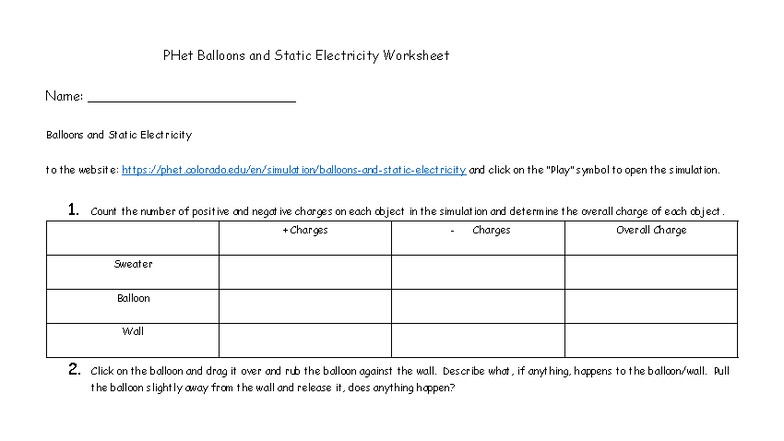 PHET Balloon Activity - N/A - PHet Balloons and Static Electricity ...