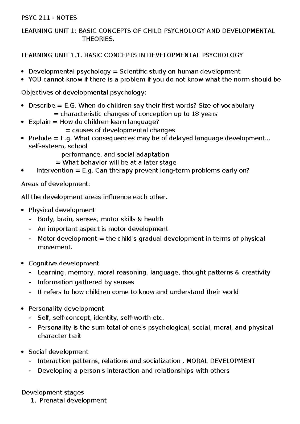 PSYC 211 - Comprehensive Summary of Developmental Psychology Insights ...