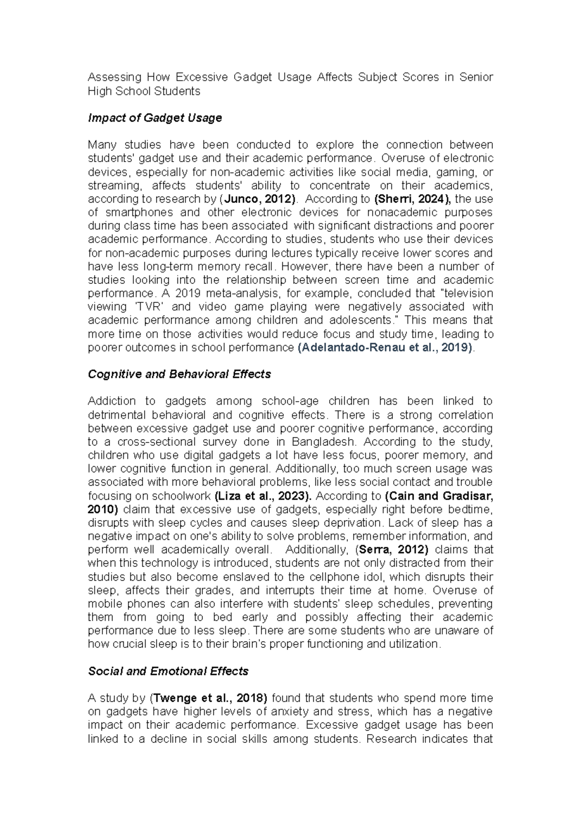 Impact of Gadget Usage on Academic Performance in Senior High School ...