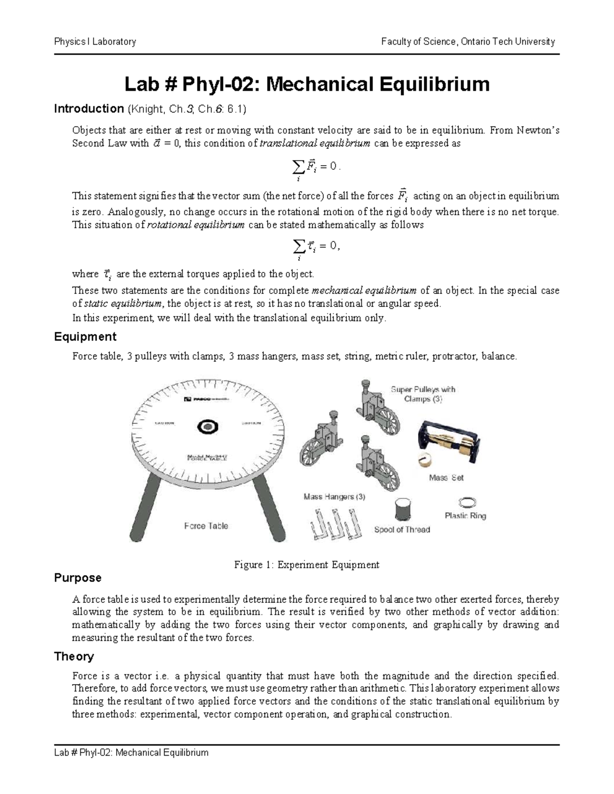 Mechanical Equilibrium Vectors