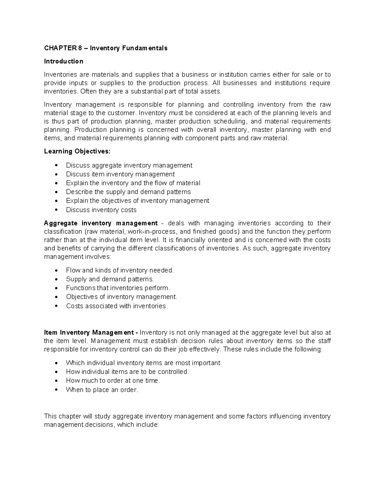 Chapter 8 - Inventory Fundamentals: Key Concepts and Management ...