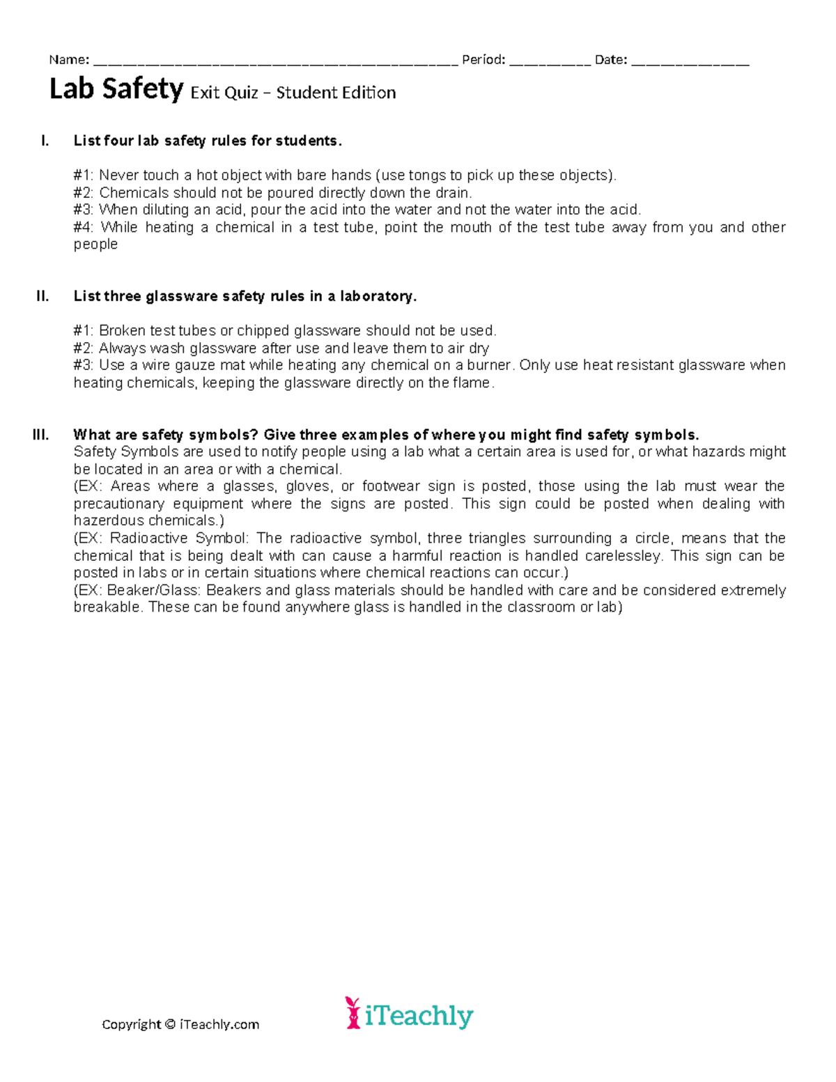 Lab Safety Quiz - Name ...