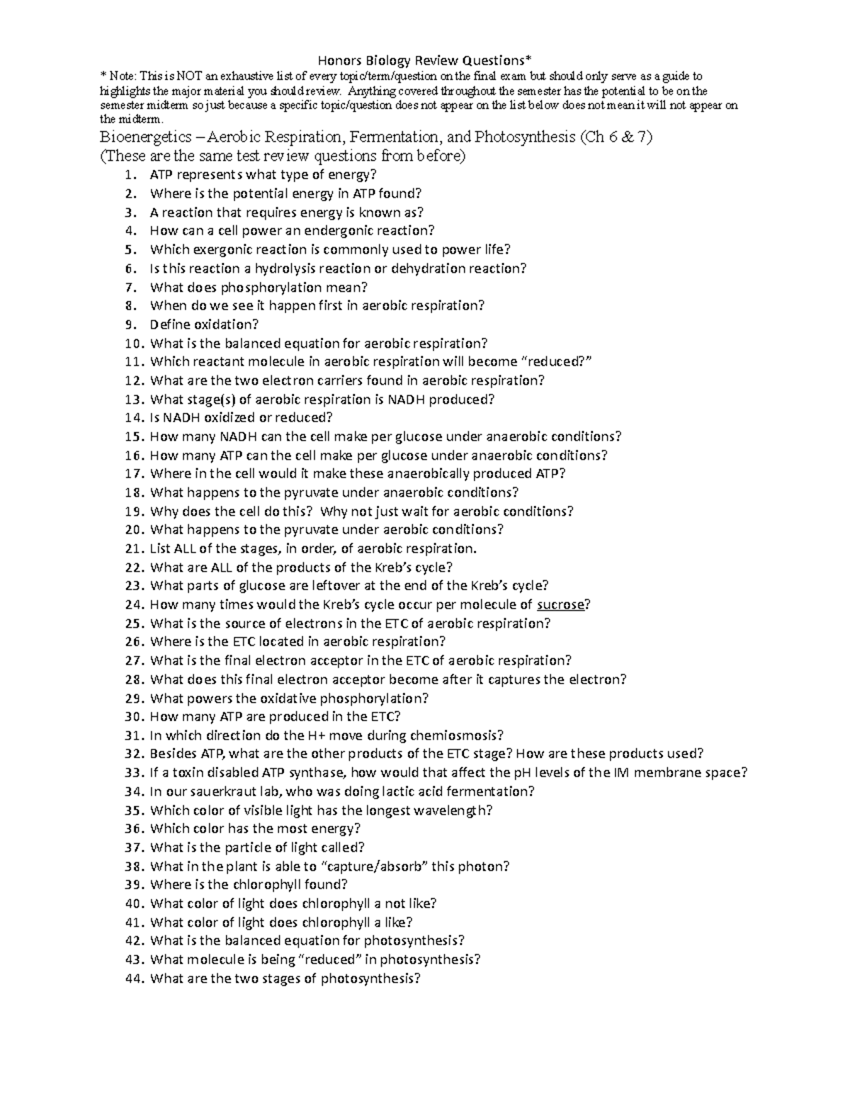 Biology Midterm Review Questions 2021 (Part II) - Key Topics & Concepts ...