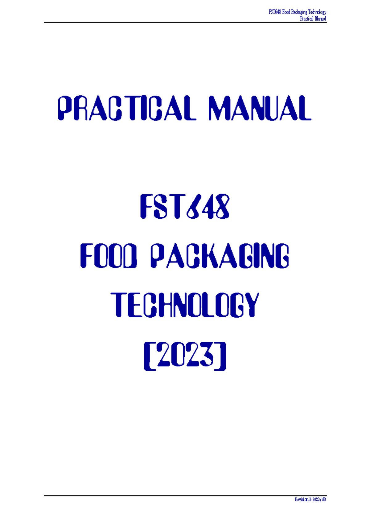 Practical Manual for Food Packaging Technology (FST) - 2023 - Studocu