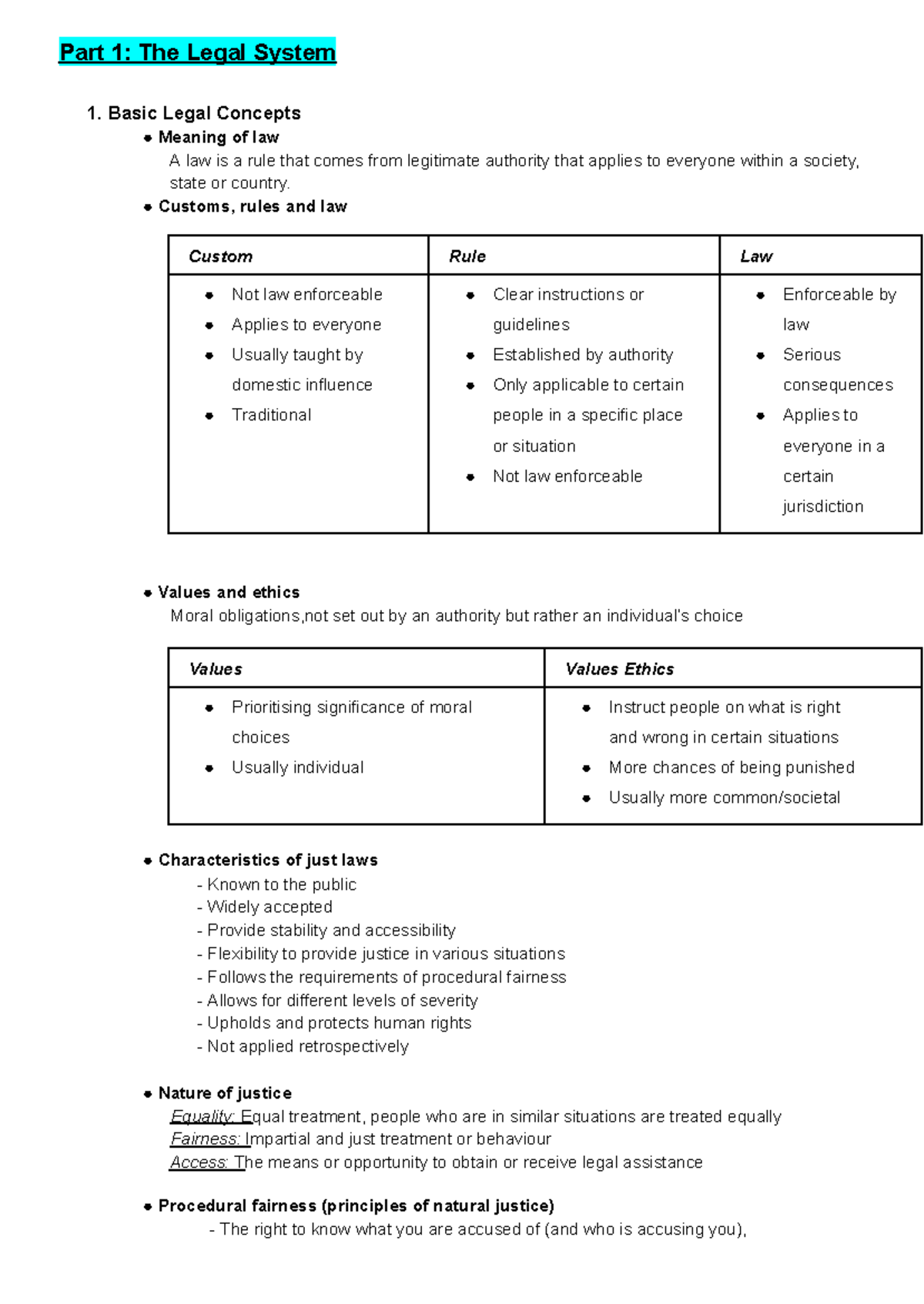 Preliminary Legal Studies Summary Notes - Part 1: The Legal System 1 ...