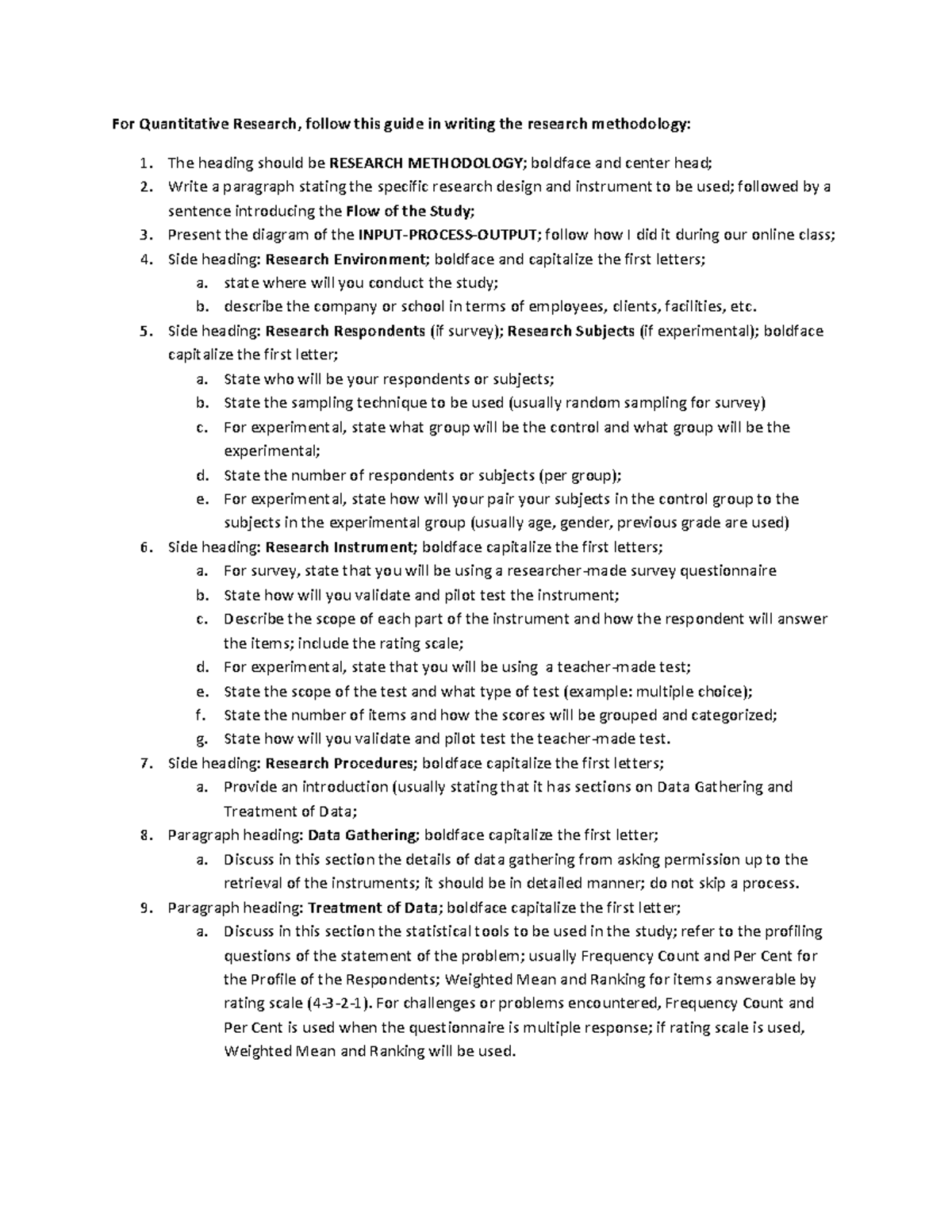 Guide FOR Writing THE Research Methodology Section - For Quantitative ...