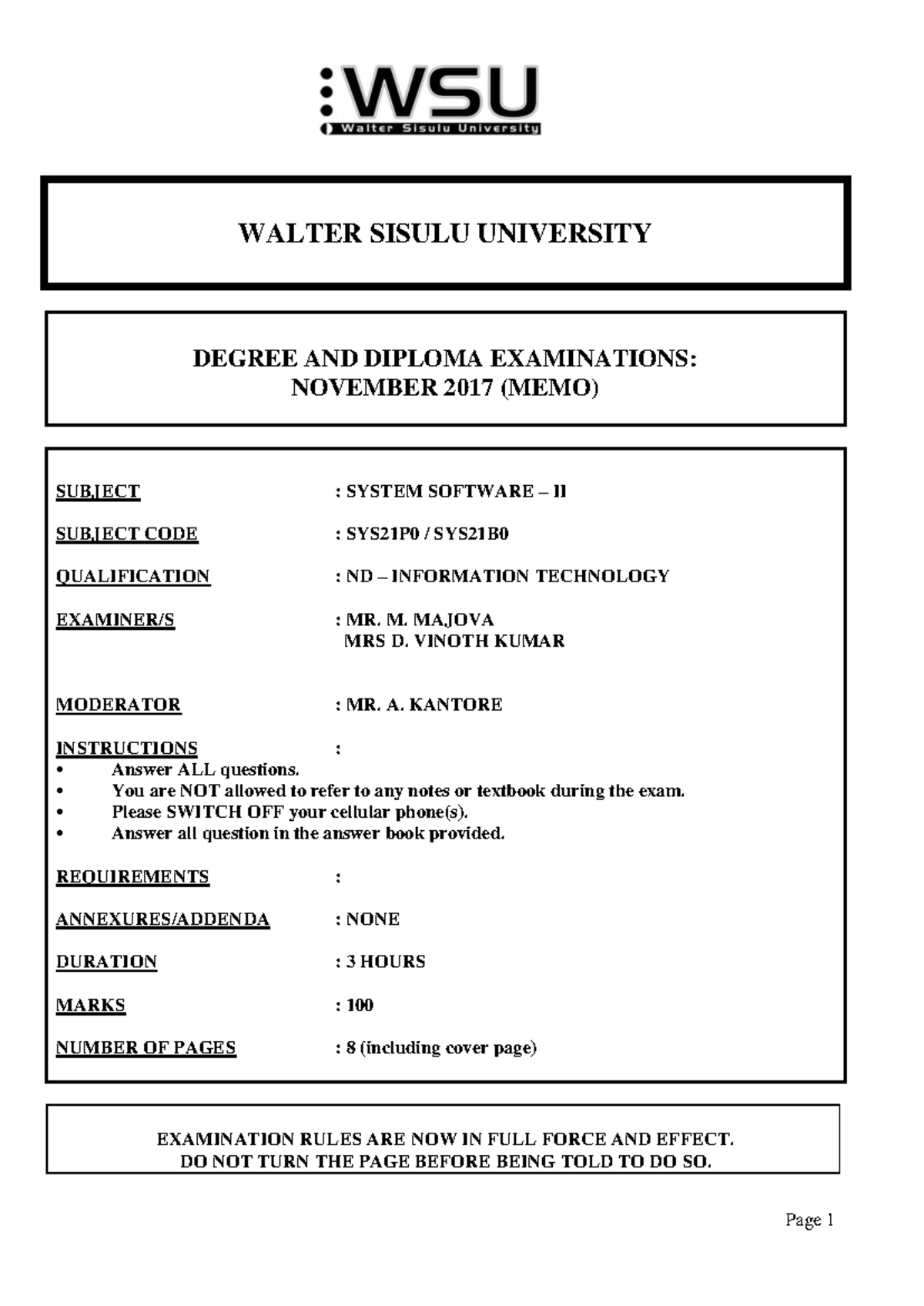 FINAL 13 November 2017, questions and answers - WALTER SISULU ...