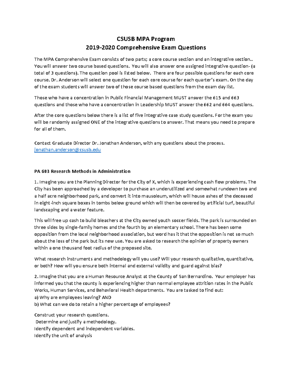 2019-20 CSUSB MPA Comprehensive Exam Questions & Preparation Guide ...