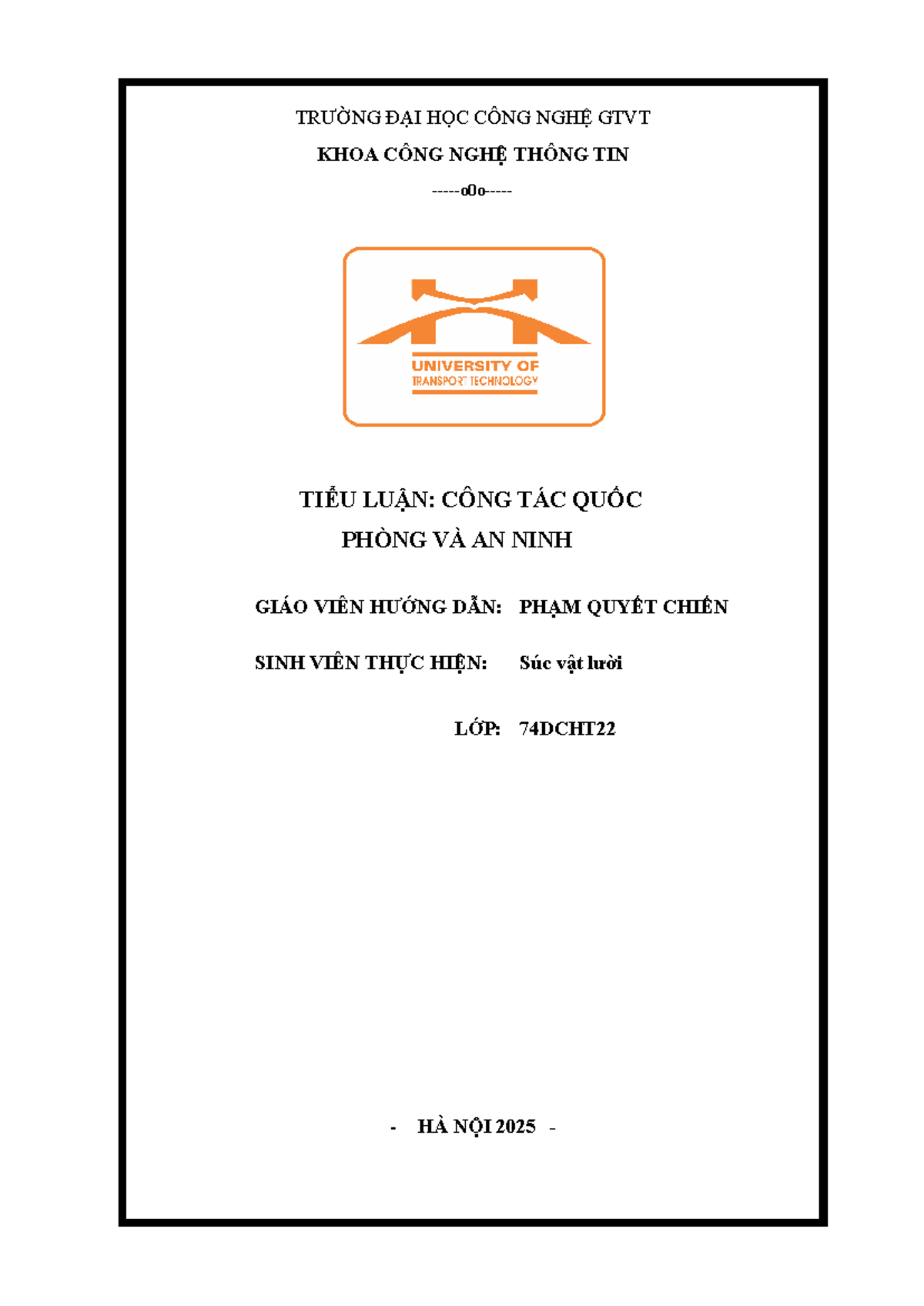 Bìa CTQP - afffff - Toán cao cấp 1 - TRƯỜNG ĐẠI HỌC CÔNG NGHỆ GTVT KHOA ...