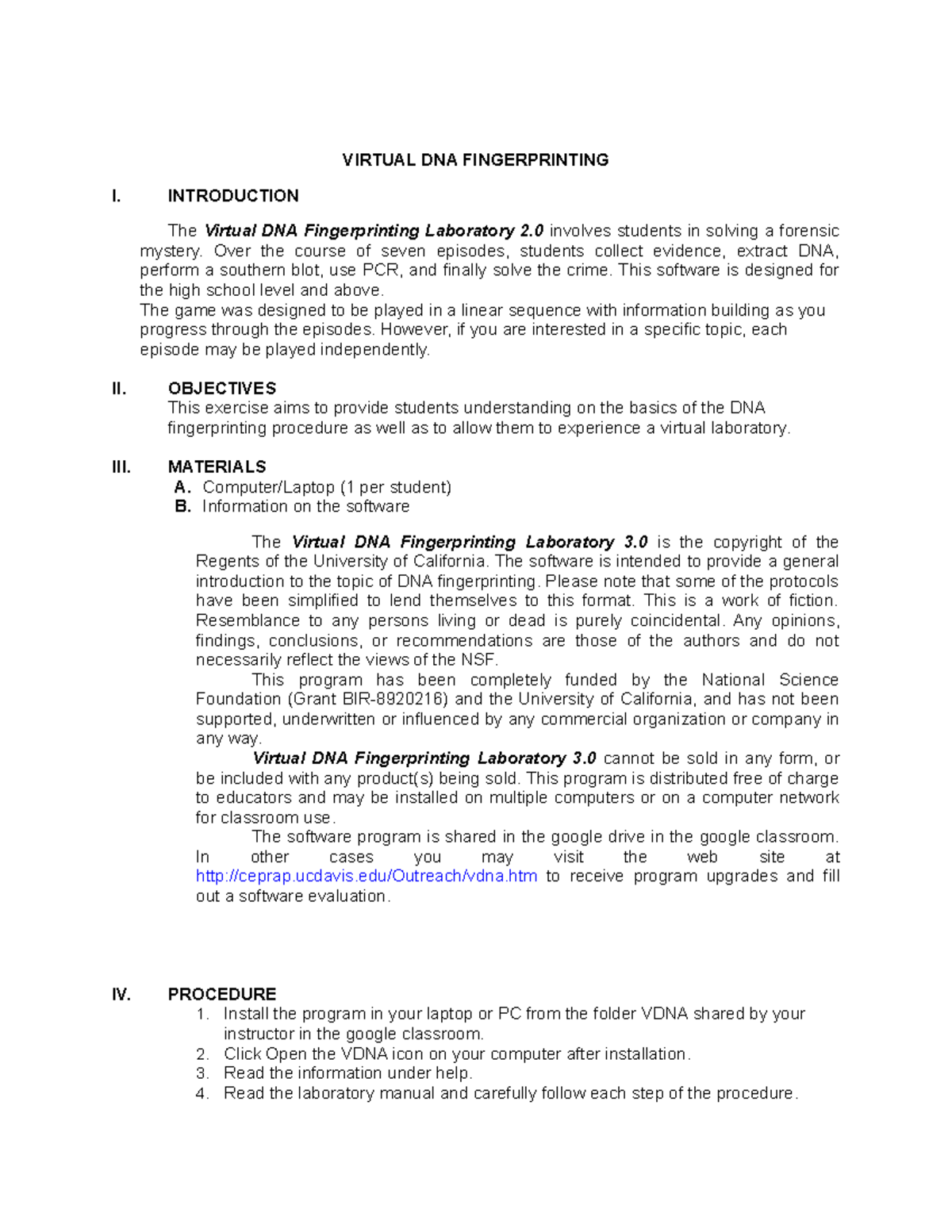 Virtual DNA Fingerprinting Lab Exercises - Forensics Workshop - Studocu
