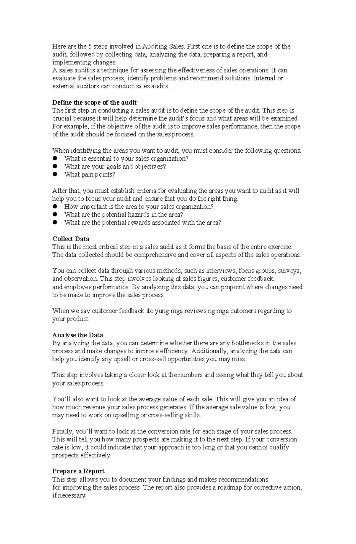 5 Key Steps in Auditing Sales: An Effective Process Guide - Studocu