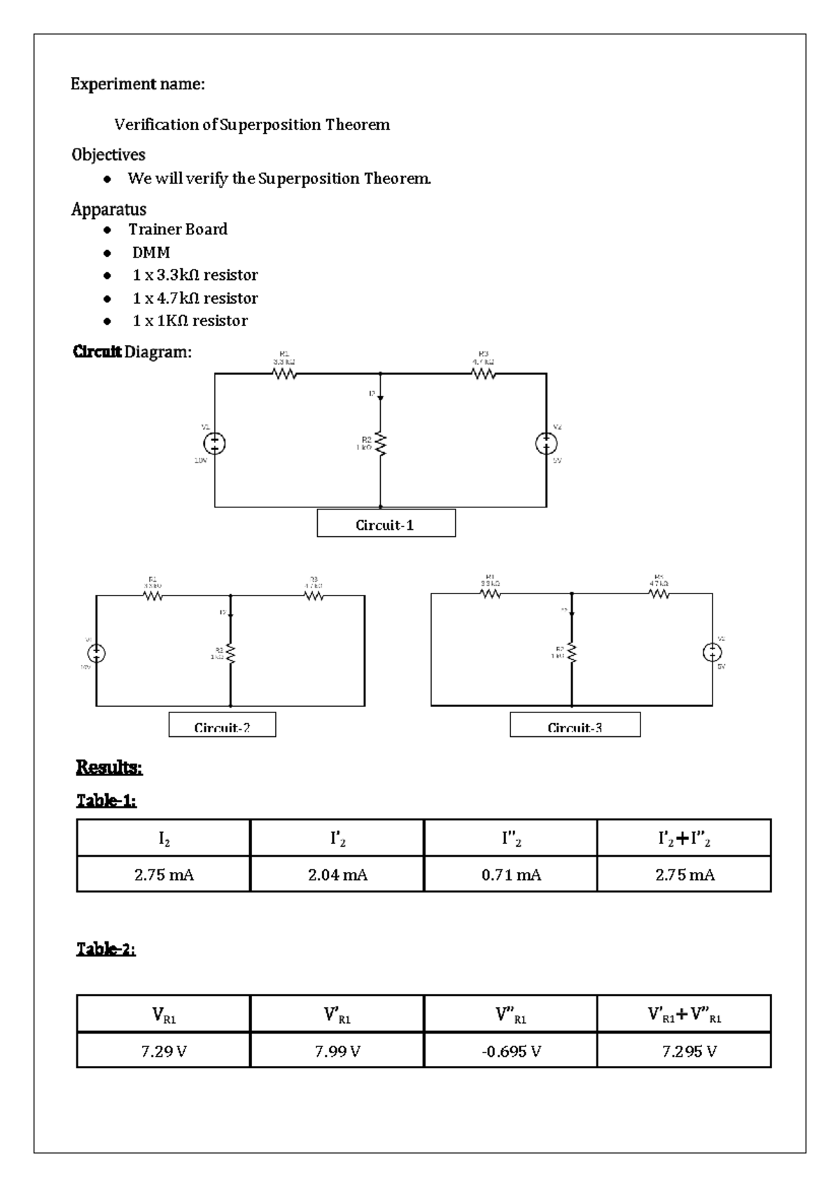 Lab Report: Verification of Superposition Theorem (DMM 1) - Studocu