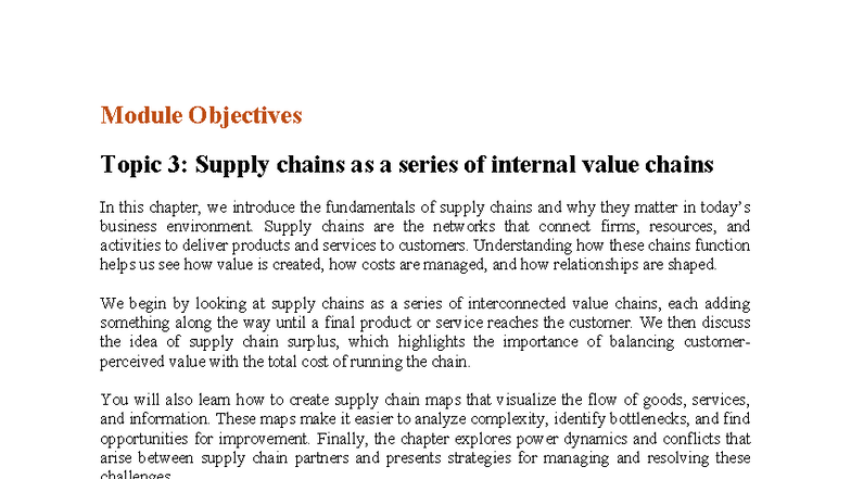 SCM120 Module Objectives: Understanding Supply Chains & Value Chains - Studocu