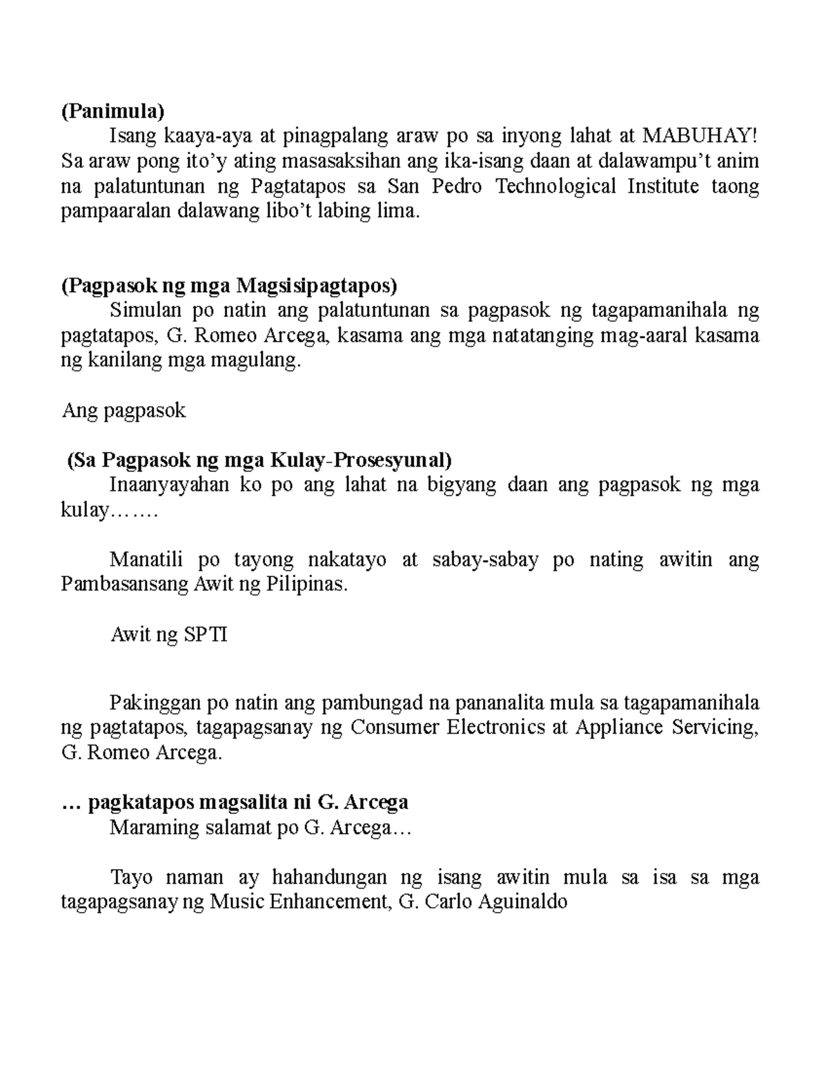 357165596 Graduation Script Tagalog - (Panimula) Isang kaaya-aya at ...