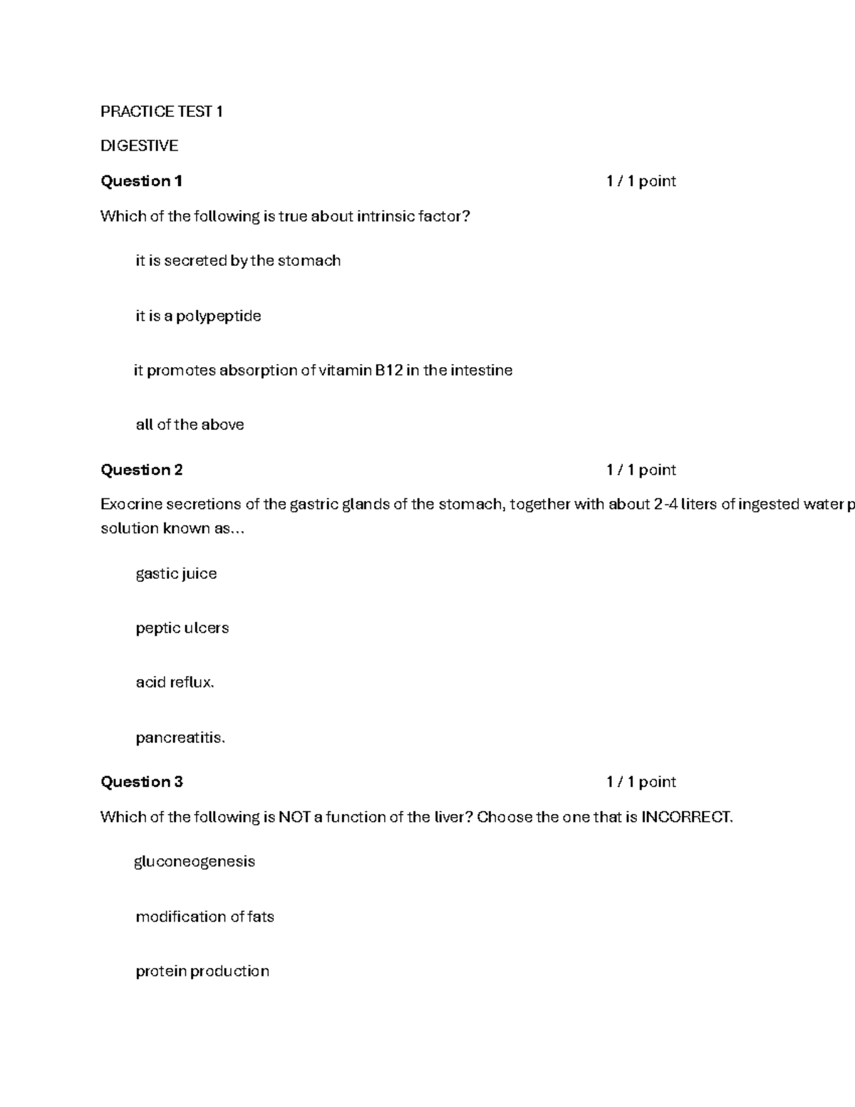 Practice Test 1: Digestive, Nervous, and Cardiovascular Systems - Studocu