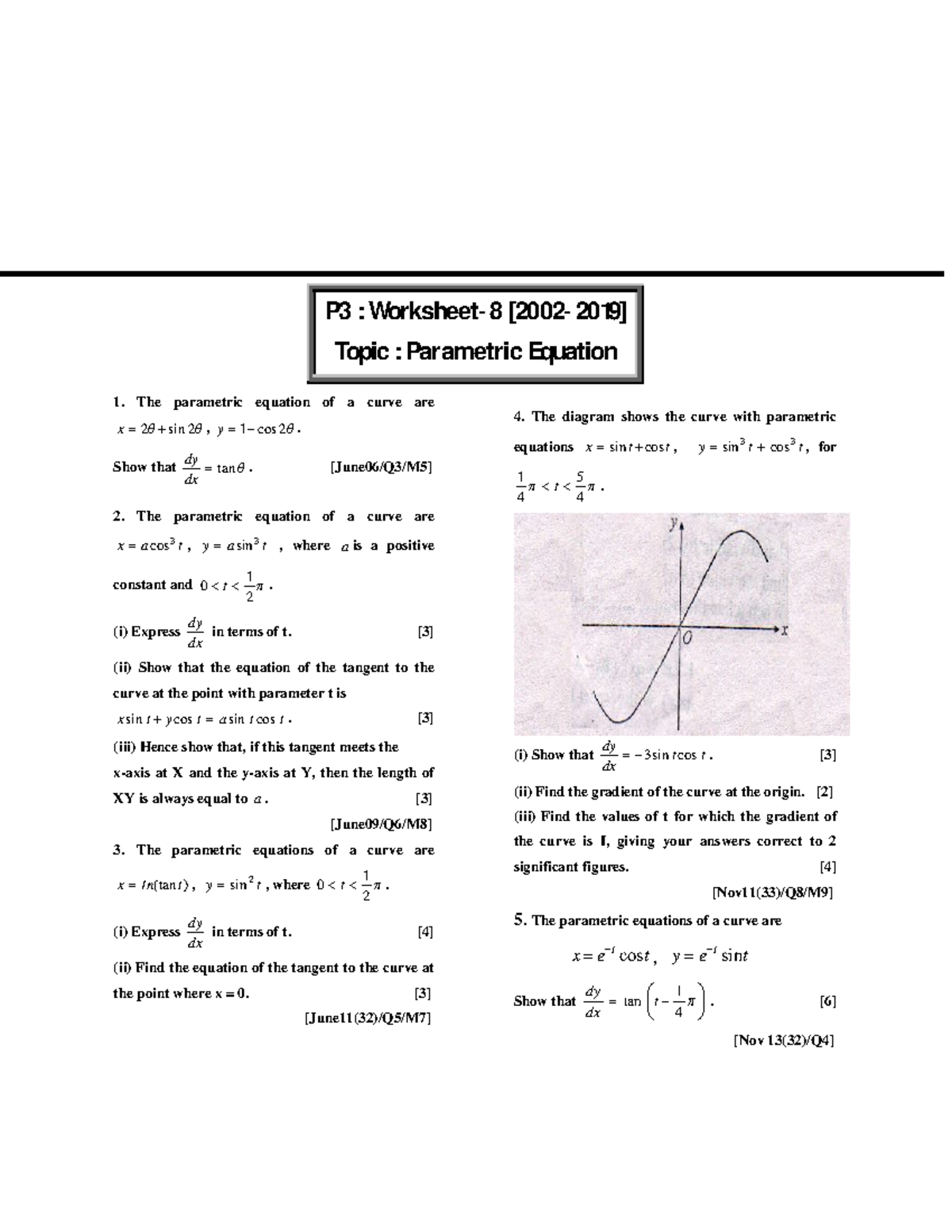 Worksheet-8- Parametric Equation - Samim's Tutorial (Ensures Quality ...