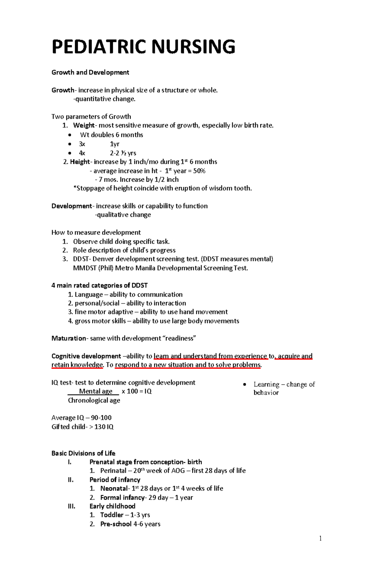 425110575 Pediatric Nursing Growth and Development Review Notes - Studocu