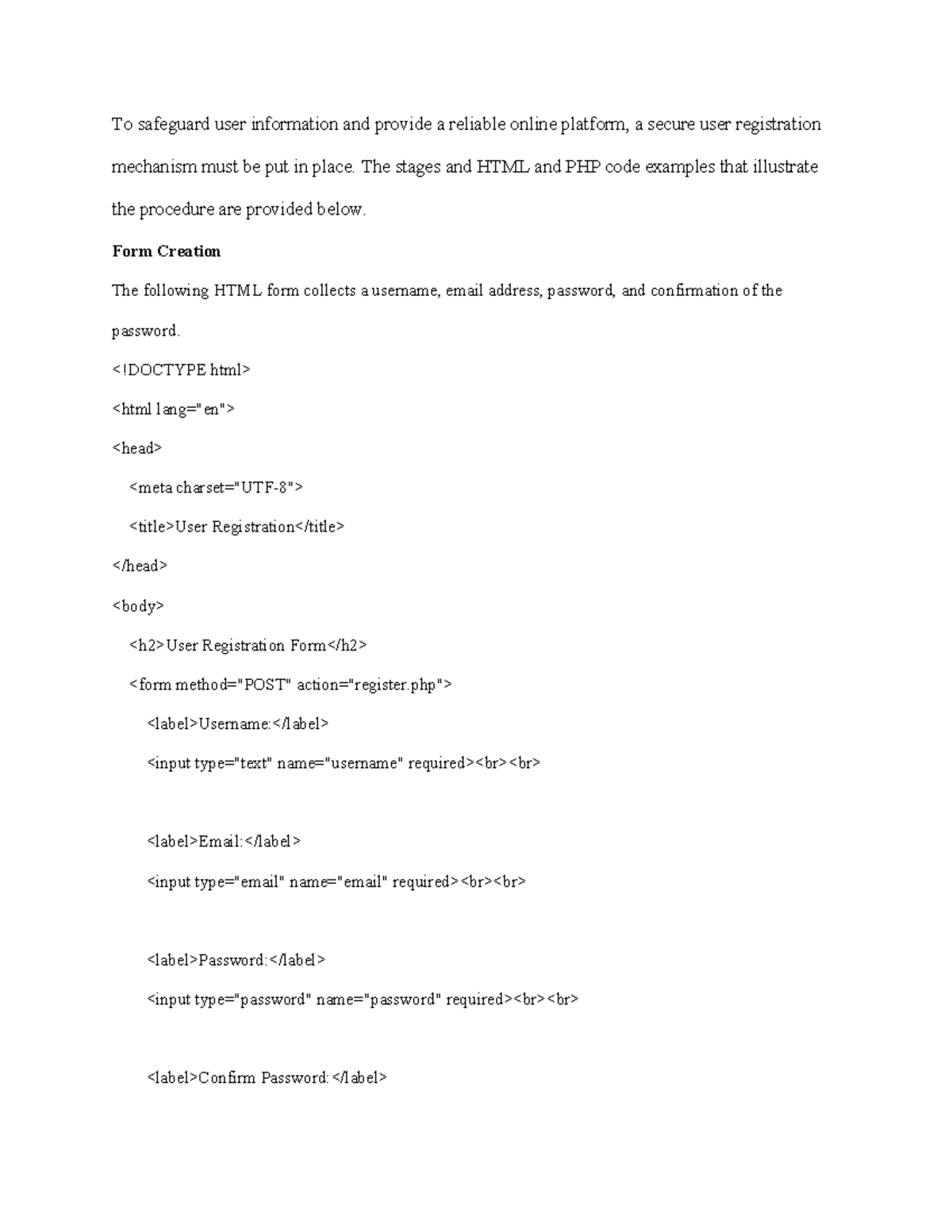 CS 3305-01 Assignment: Secure User Registration with HTML & PHP - Studocu
