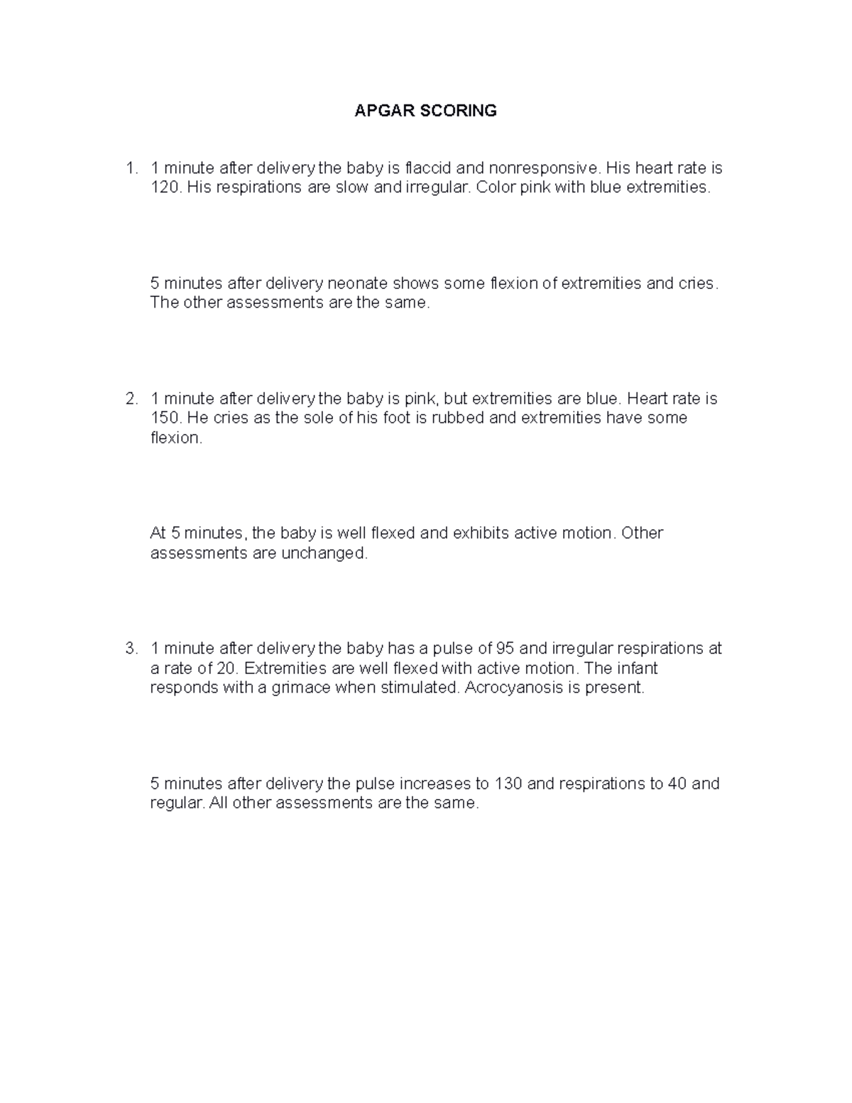 Apgar Scoring Practice Questions and Answers for Exam Prep - Studocu