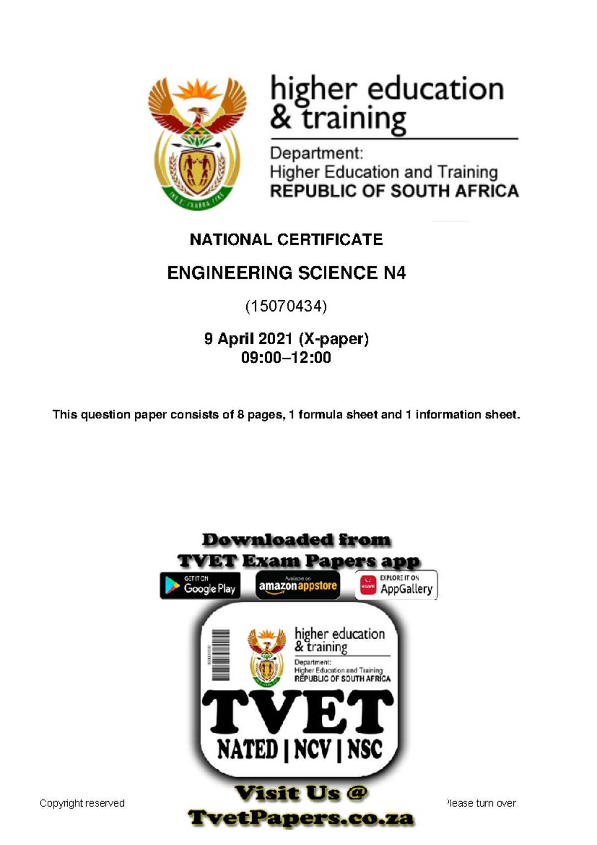 T650 - Engineering Science N4 Final Exam Question Paper April 2021 ...