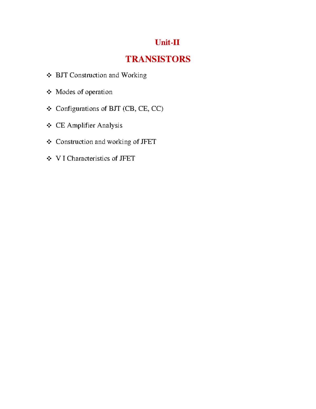 BE UNIT-II Notes: BJT & JFET Construction, Operation, and ...
