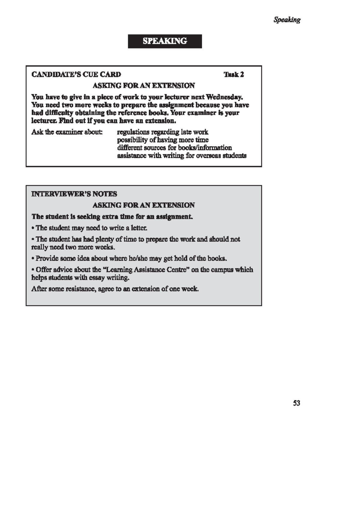 Speaking CUE CARD Task 2: Requesting Assignment Extension - Studocu