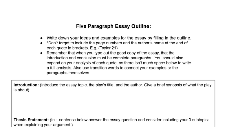 Five Paragraph Essay Outline Guide for Effective Writing - Studocu