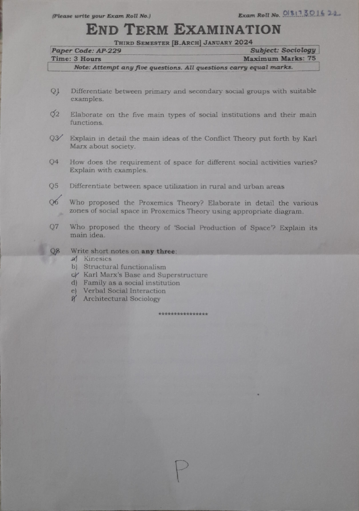 PYQ-3rd sem '23 - Previous year papers - (Please write your Exam Roll No.) Exam Roll No ...