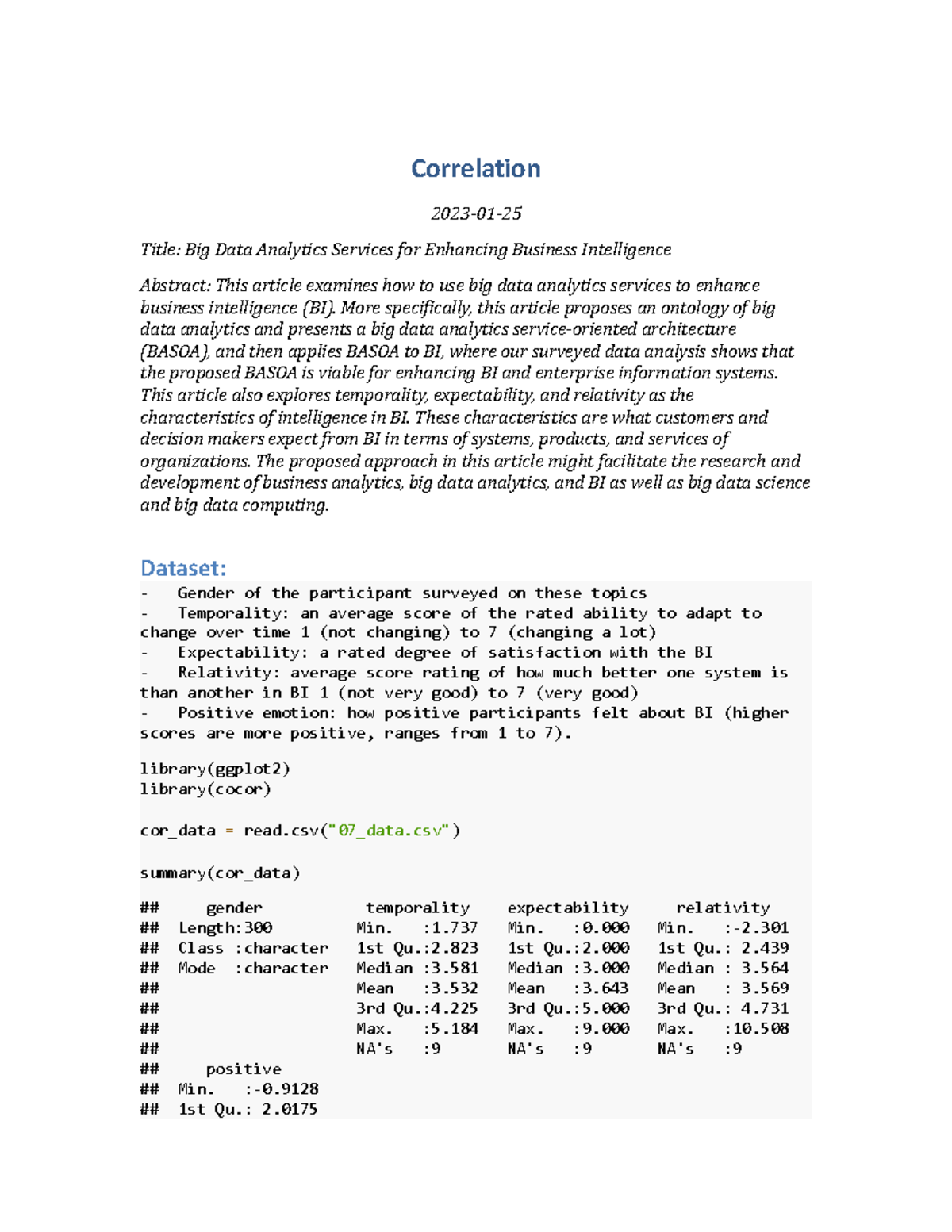 07 lab - assignment 7 - Correlation 2023-01- Title: Big Data Analytics ...