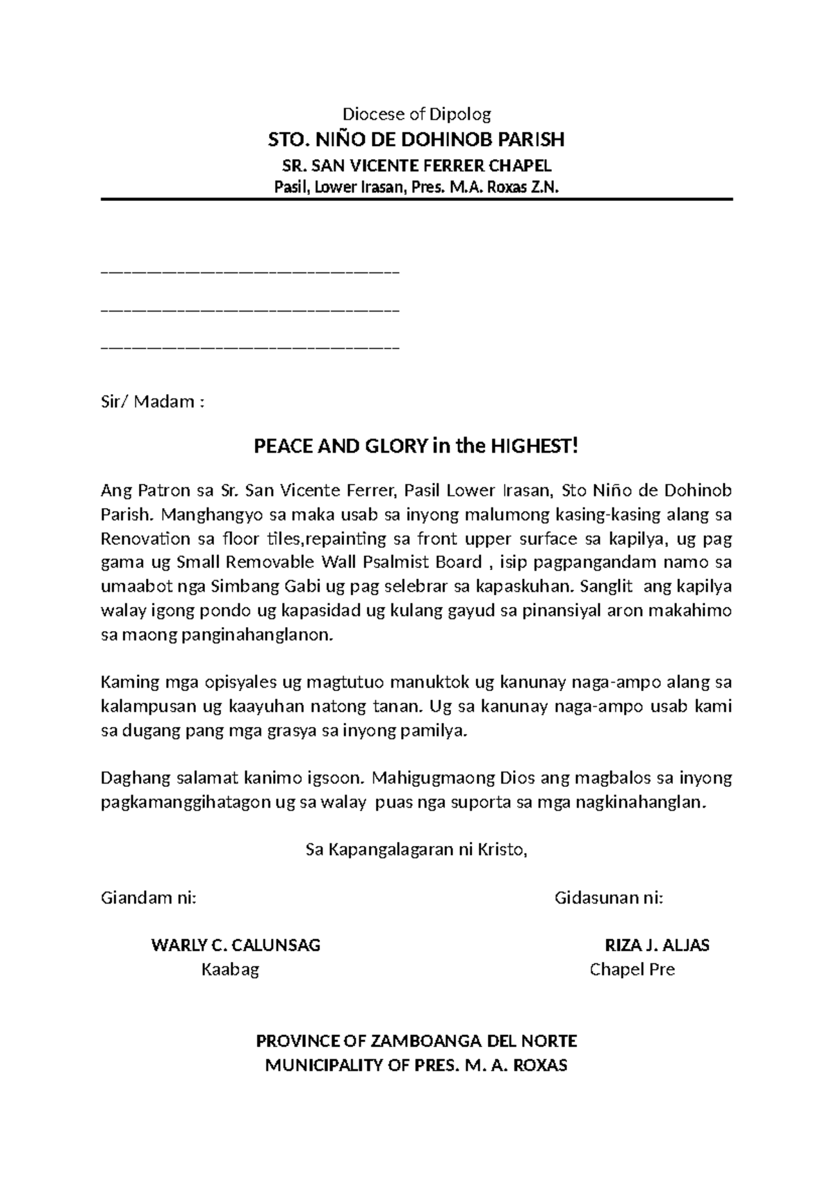Diocese of Dipolog: Renovation & Livelihood Project Proposal - Studocu