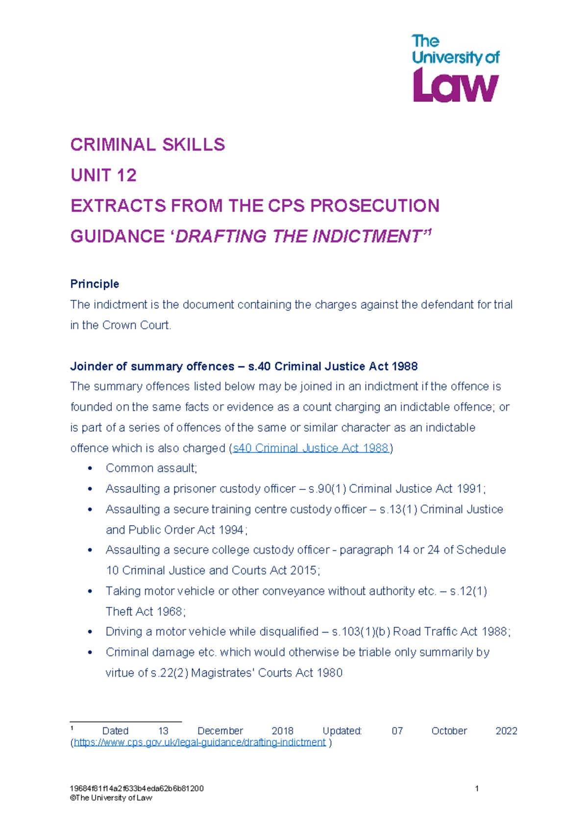 2324 CRIM Unit 12 CPS Drafting Guide for Indictments Extract - Studocu