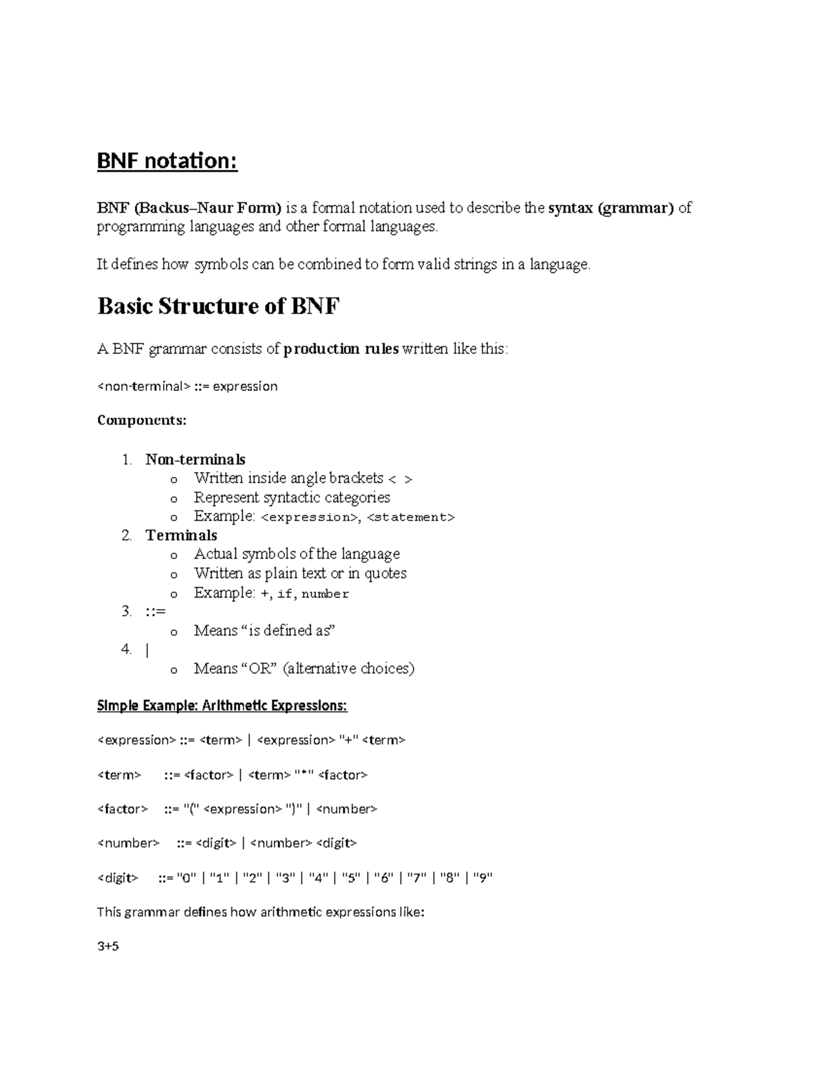 Complier Design: Understanding BNF and CFG Notation - Studocu