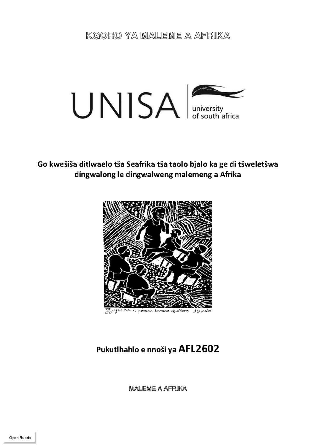 AFL2602 Final Exam Study Guide - Kgorong ya Maleme a Afrika - Studocu