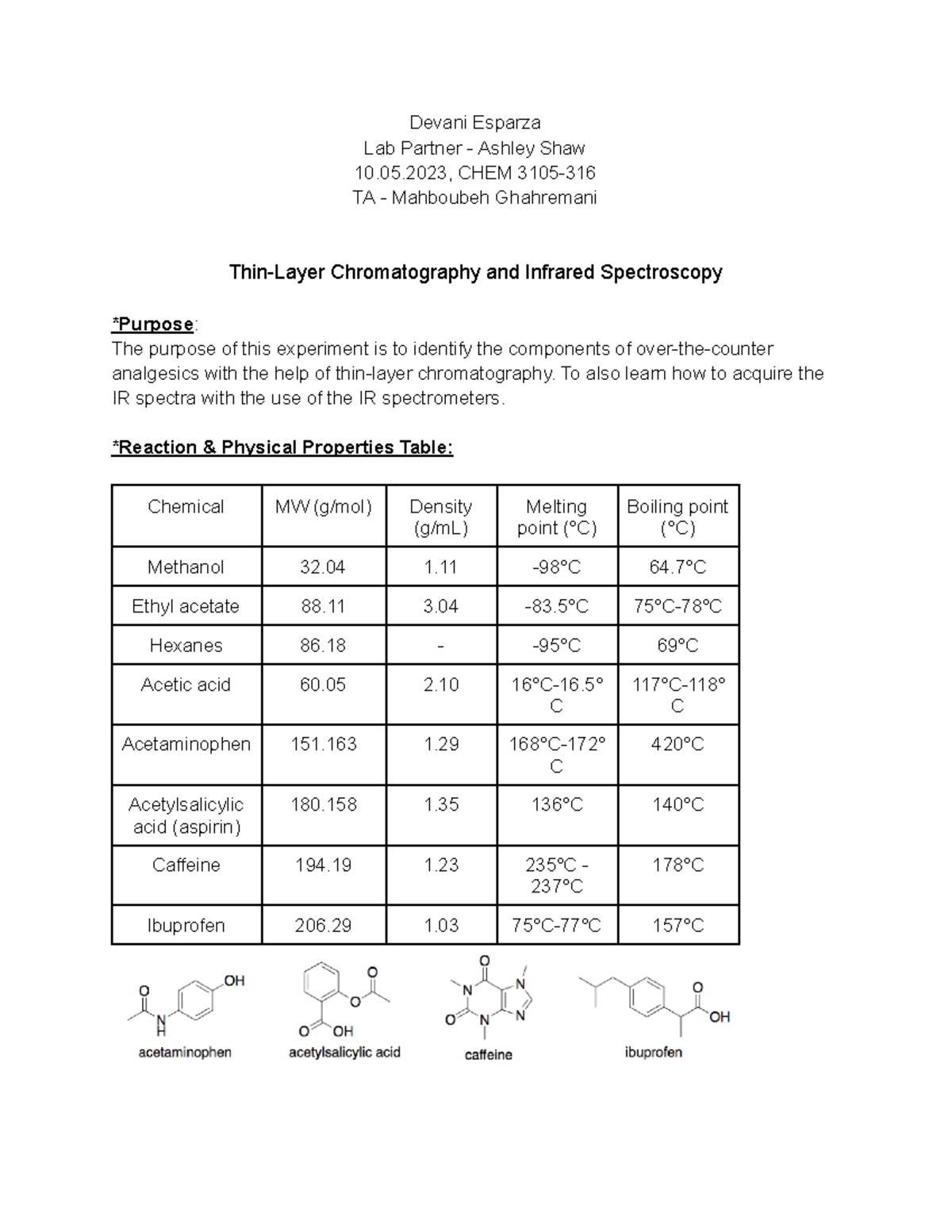 CHEM 3105 Lab 5: TLC & IR Spectroscopy of Analgesics - Studocu