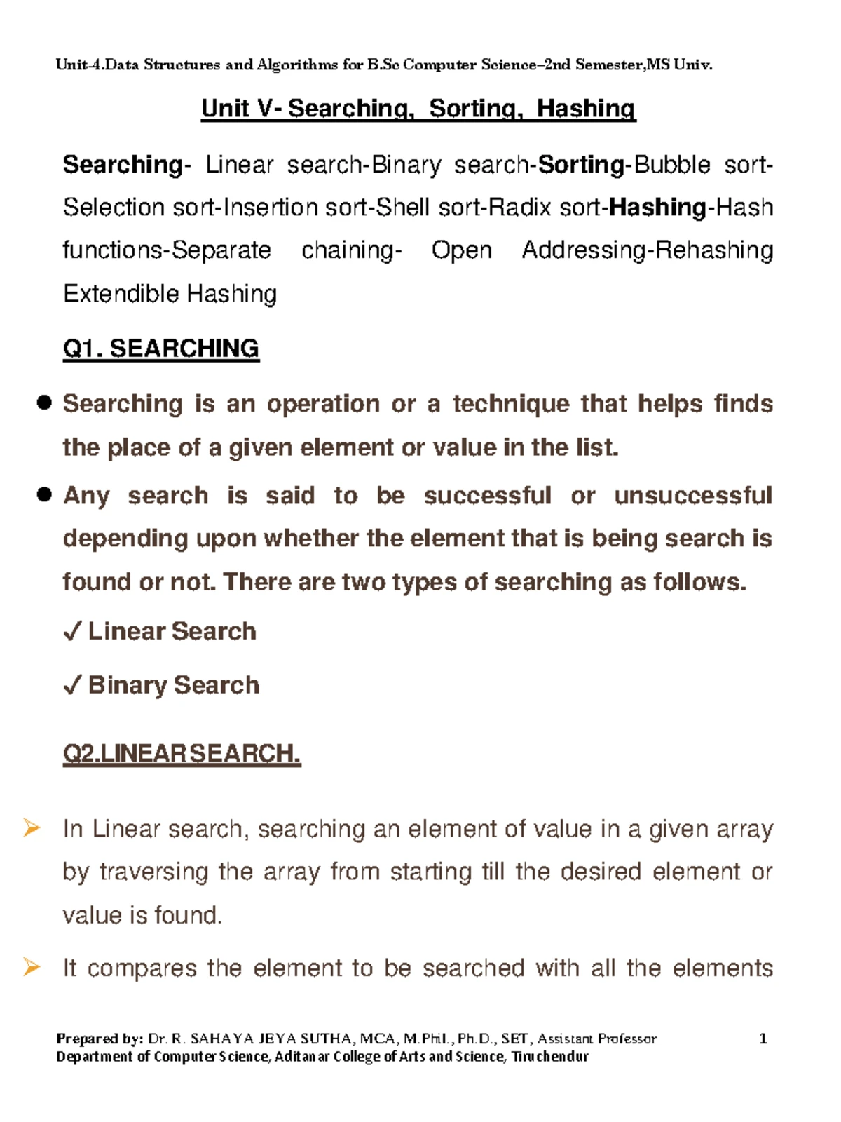 Unit 1: Data Structures and Algorithms (B.Sc. Computer Semester, MS University) - Studocu