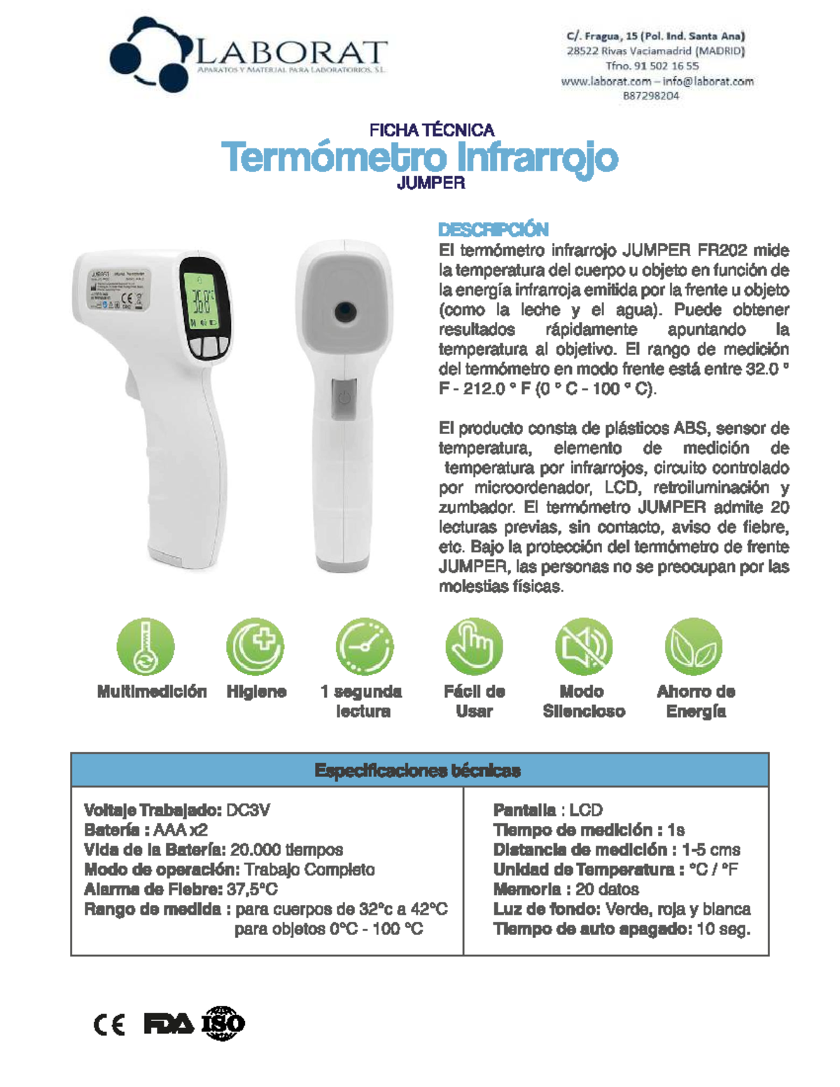 Ficha Técnica Termómetro Infrarrojo JUMPER FR202 - Studocu