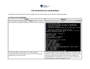 CYB 240 Module Four Lab Worksheet: Privilege Escalation & Vulnerability ...