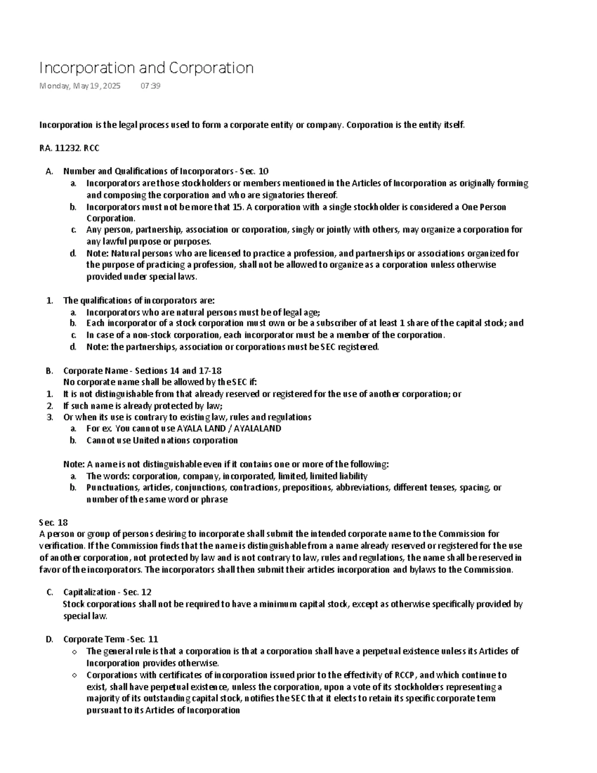 Types of Corporations: Overview and Key Provisions (RA No. 11232) - Studocu