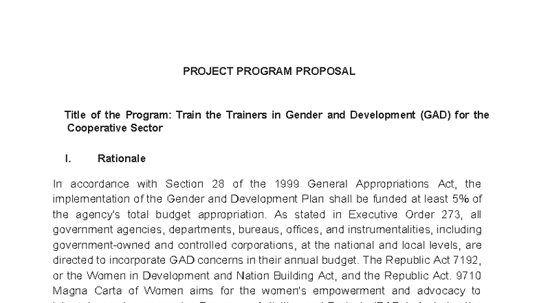 Training Proposal: Train the Trainers on GAD in the Cooperative Sector ...