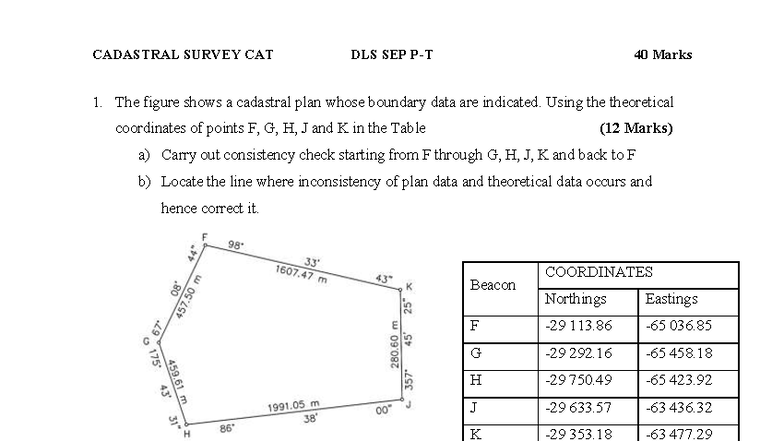Cadastral Survey CAT DLS SEP 40 Marks: Consistency Check & Area ...