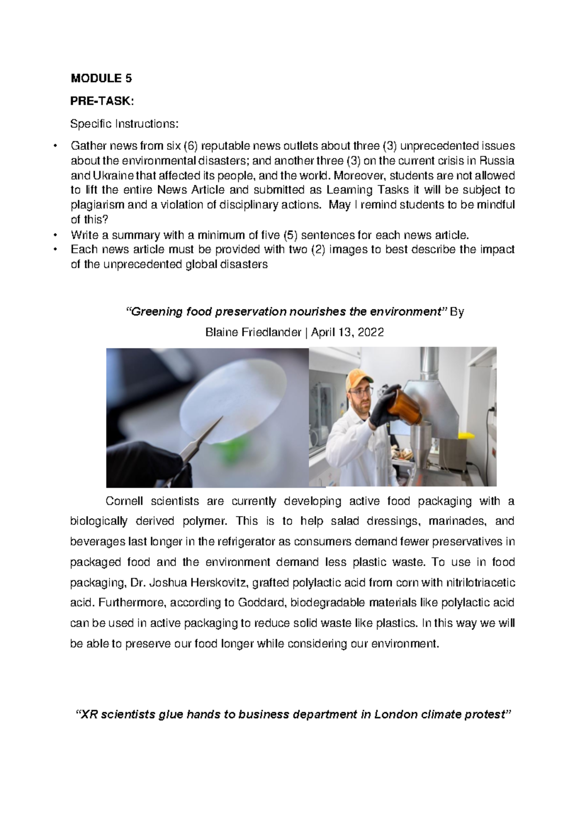 Module 5 (Contemporary World) - MODULE 5 PRE-TASK: Specific ...