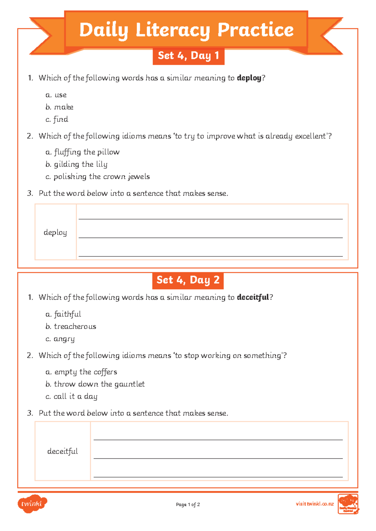 Daily Literacy Practice - Set 4 - Day 1 & 2 - Studocu