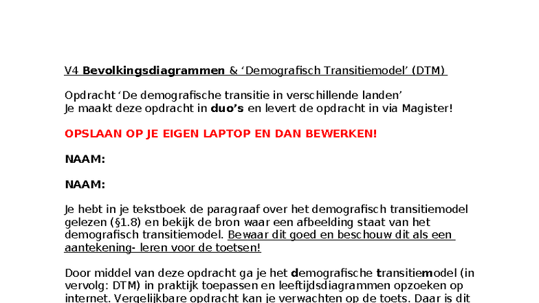 Opdracht Demografisch Transitiemodel en Bevolkingsdiagrammen (V4 ...