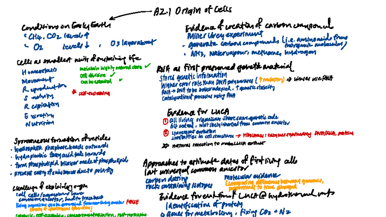 A2 - Mind Map on the Origin of Cells and Early Earth Conditions - Studocu