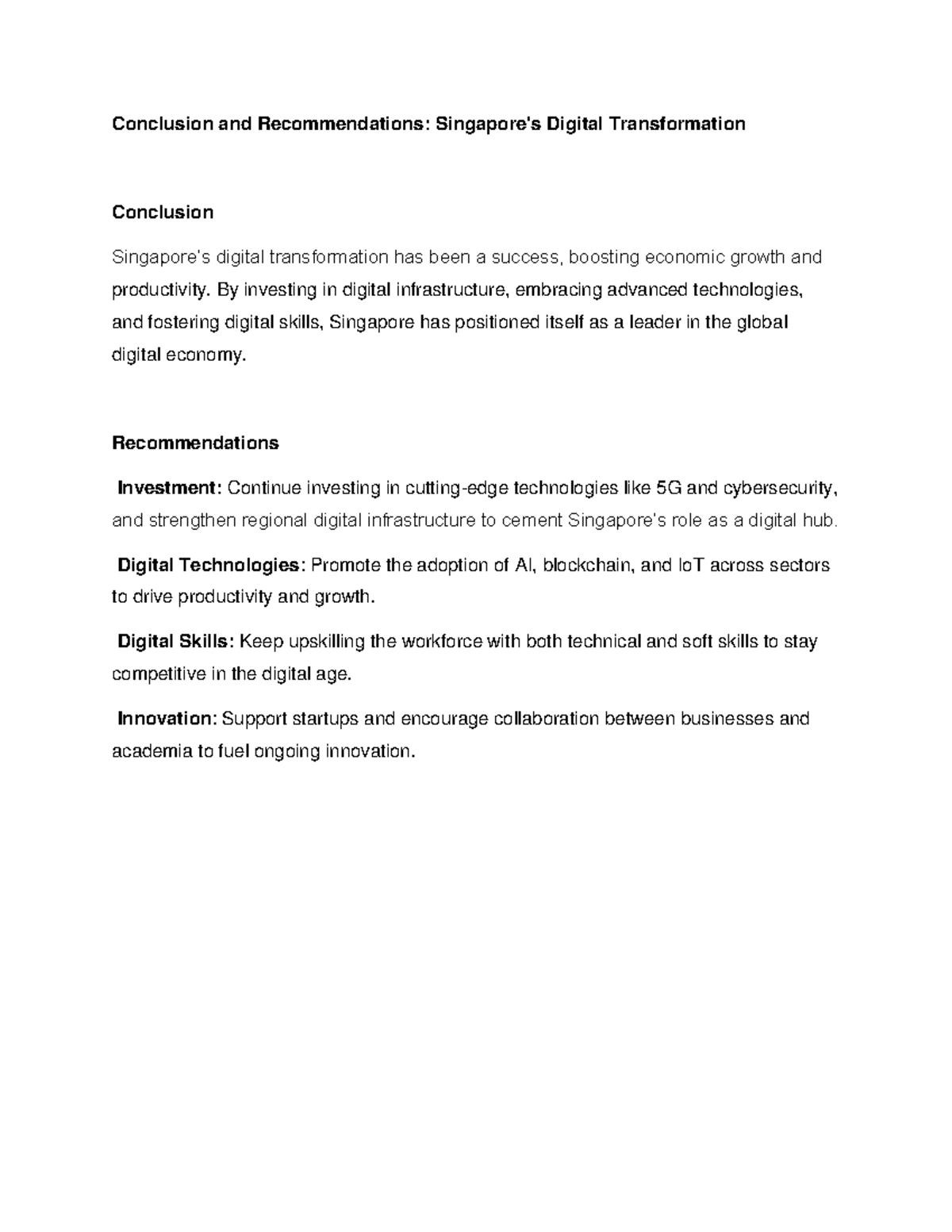 Case Study - Conclusion and Recommendations: Singapore's Digital ...