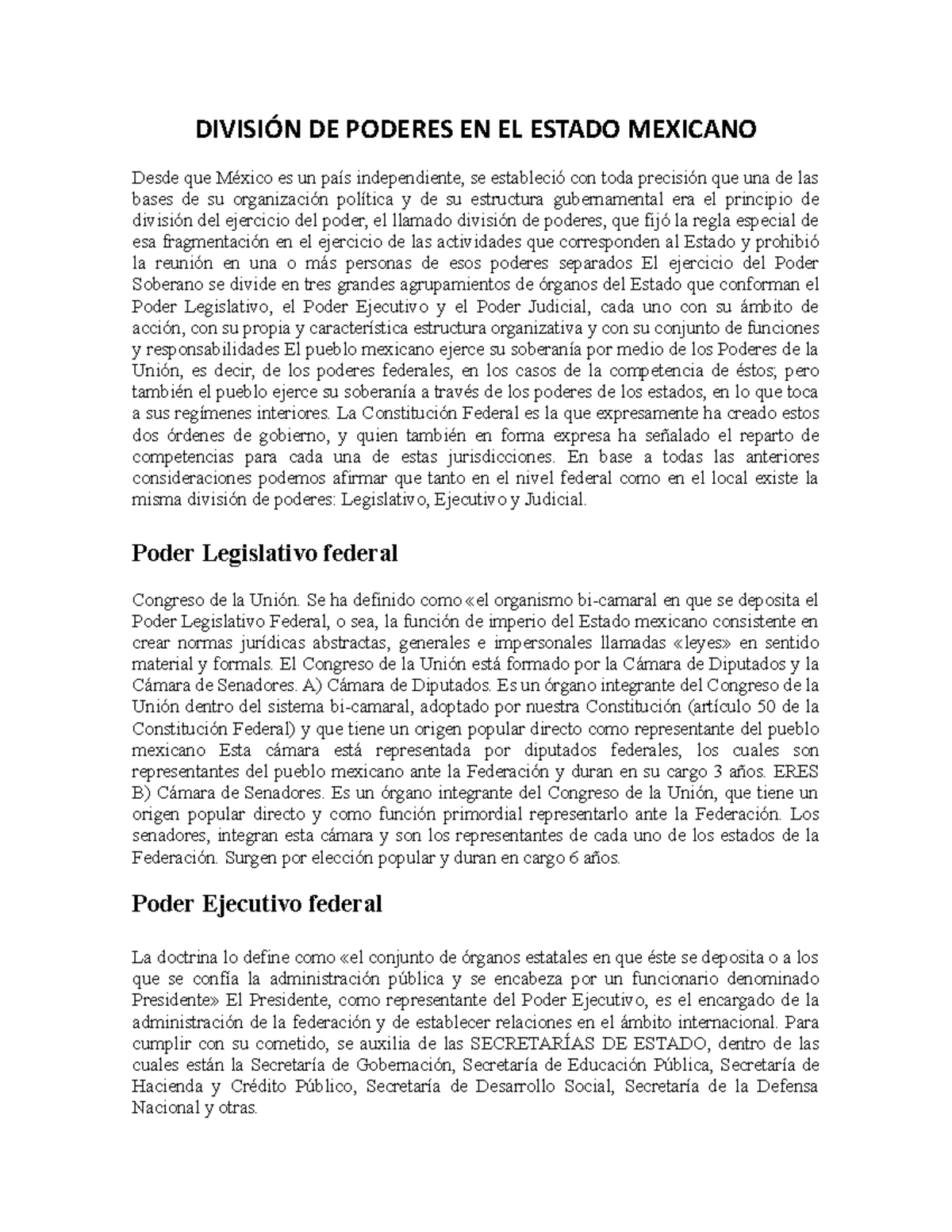 DivisióN DE Poderes EN EL Estado Mexicano - DIVISIÓN DE PODERES EN EL ...