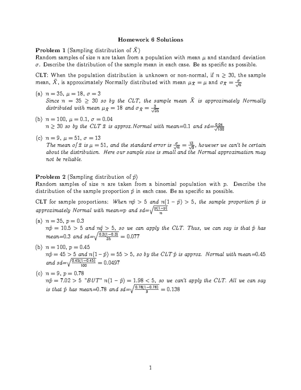 Chapter 6 Homework Solutions (Statistical Distributions & Confidence Intervals) - Studocu