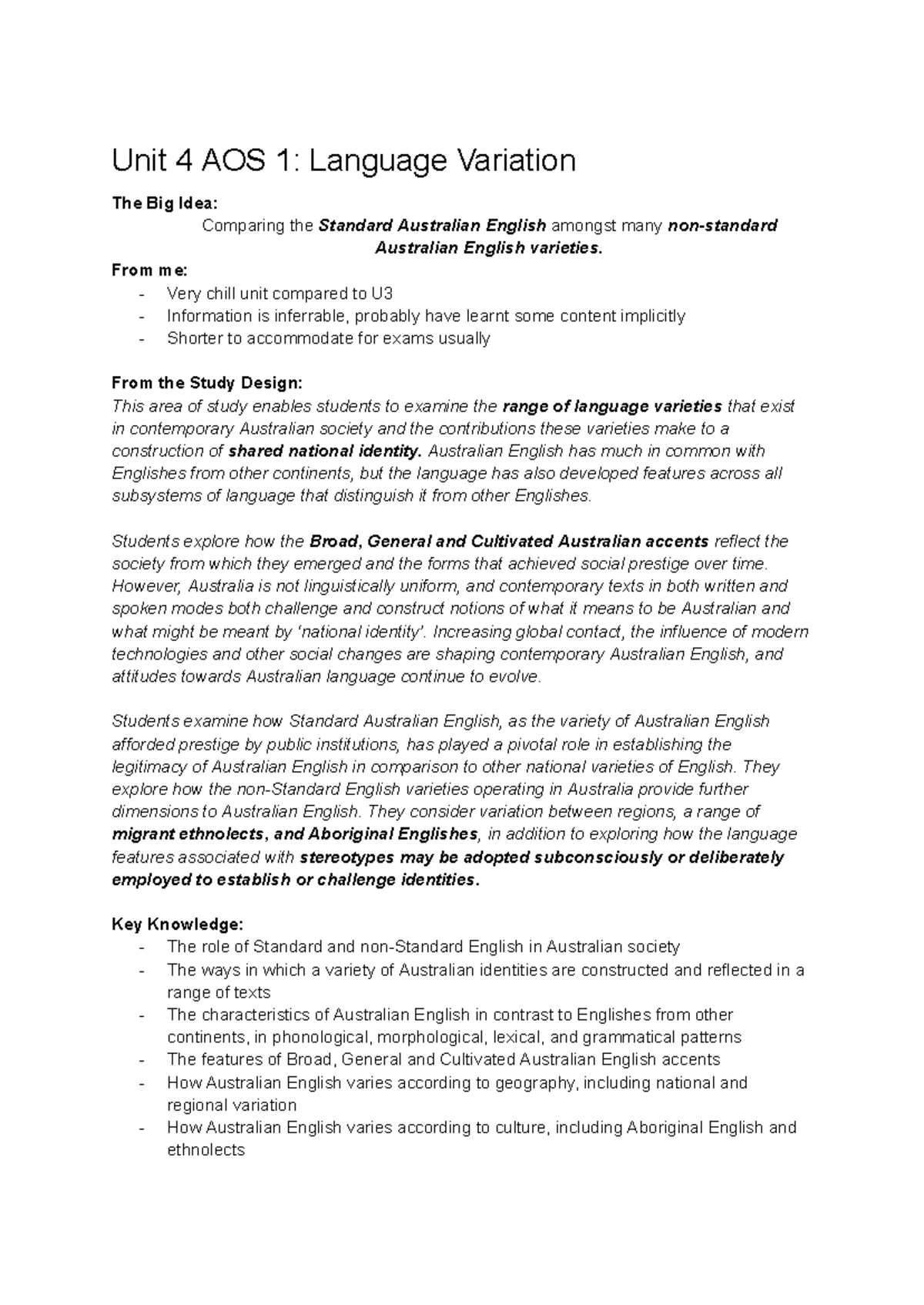 Unit 4 AOS 1: Language Variation in Australian English - Key Insights ...