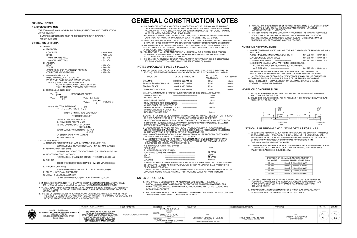 GENERAL CONSTRUCTION NOTES FOR DPWH SIQUIJOR DEO BUILDING - Studocu