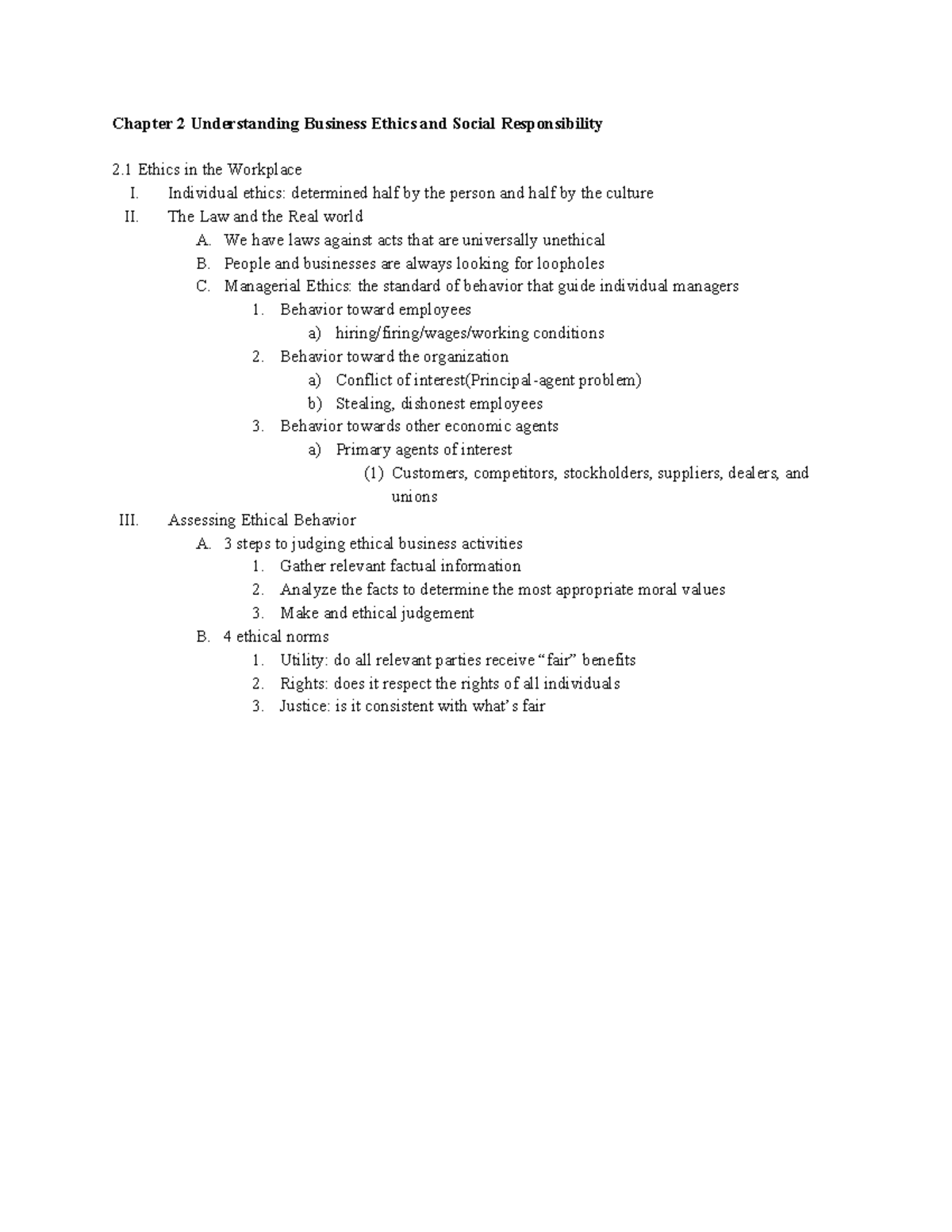 Chapter 2 Summary: Business Ethics & Social Responsibility in ...